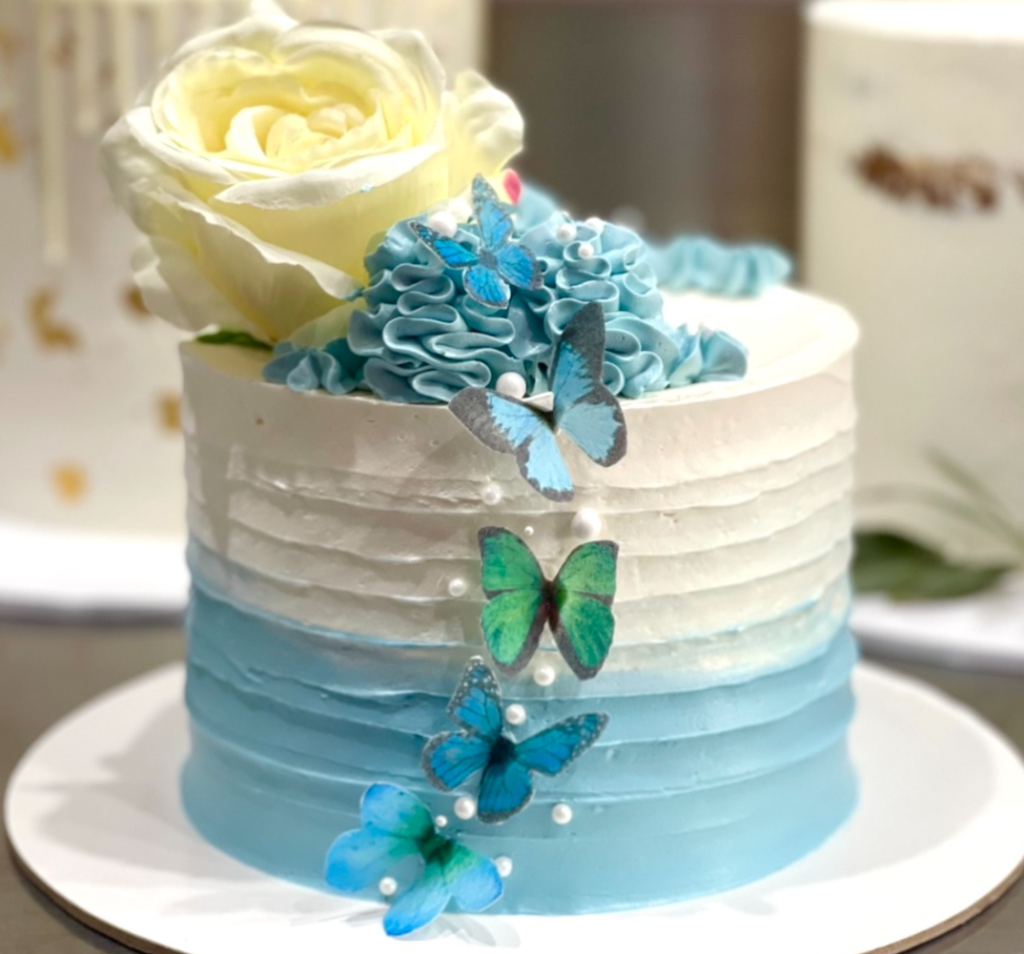 Flower & Blue Butterfly Last Minute Cake - Sugar Whipped Cakes Website