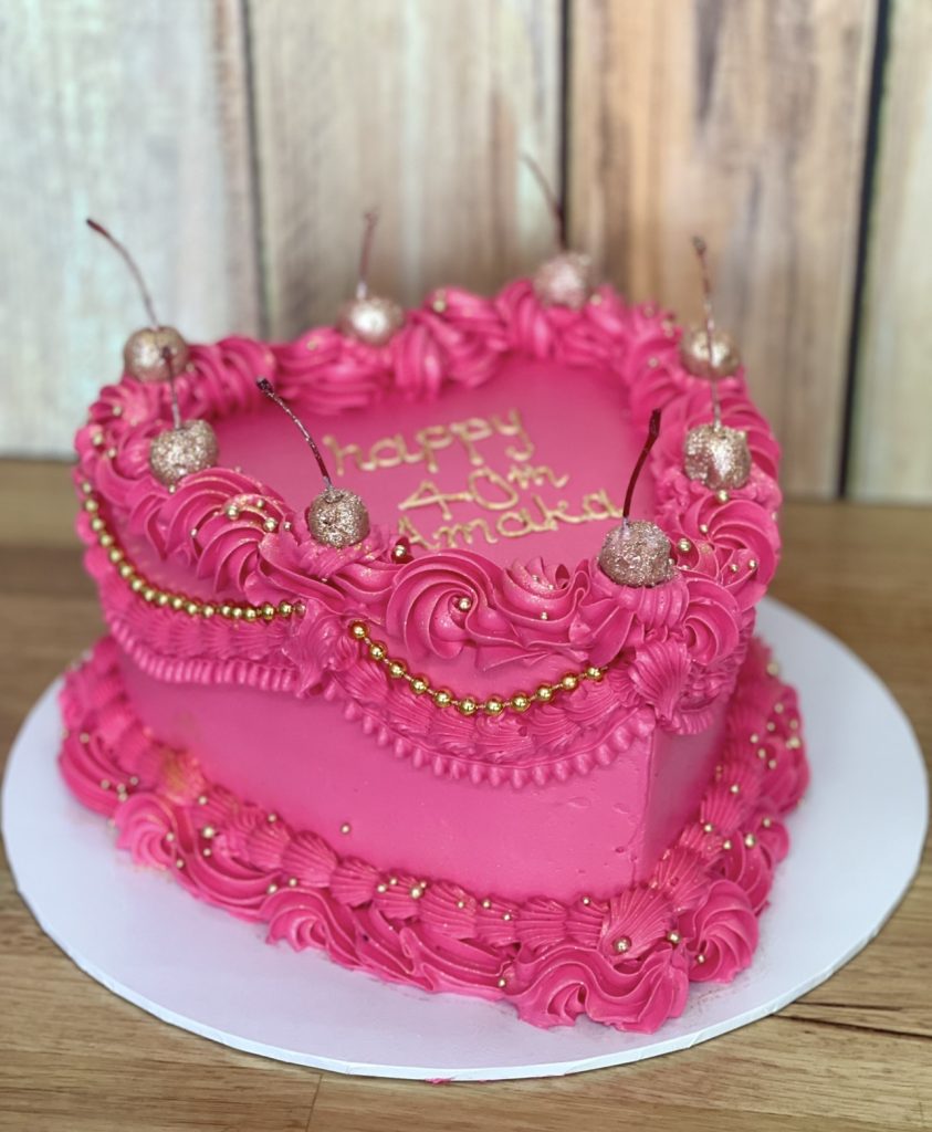 Beaded Gold & Pink Glitter Heart - Sugar Whipped Cakes Website